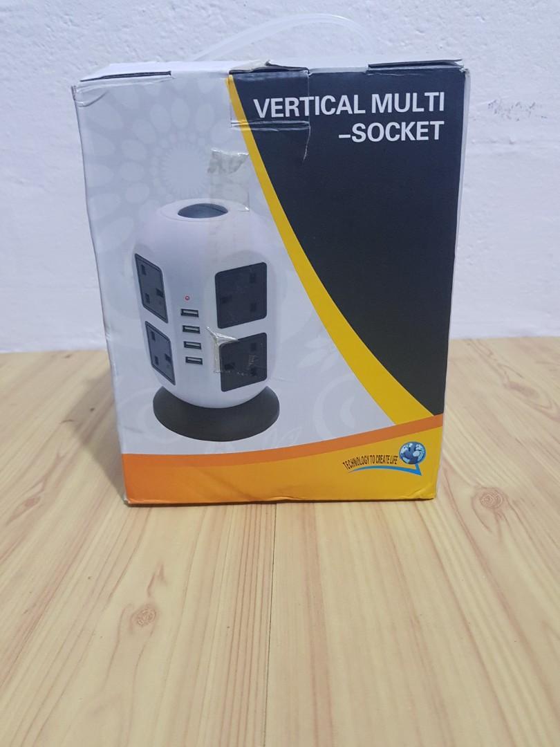 Multi-Socket, Two Layers Vertical 3m Multi-Socket with USB Charger ...