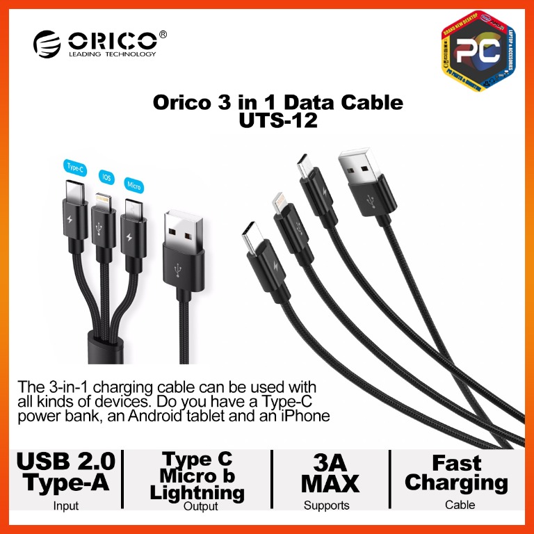 Orico 3 in 1 Data Cable UTS-12, Mobile Phones & Gadgets, Mobile ...