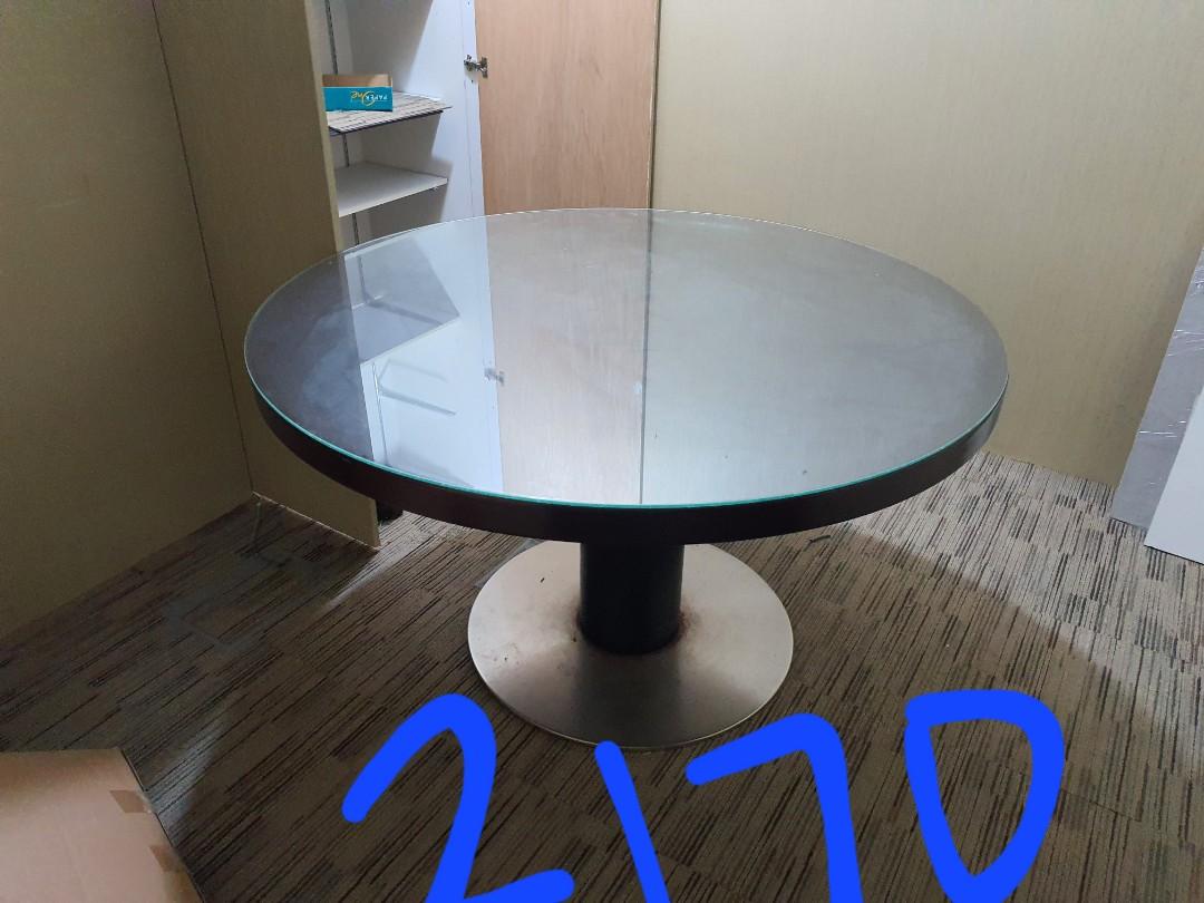 Round office table with glass ontop, Furniture & Home Living, Furniture ...