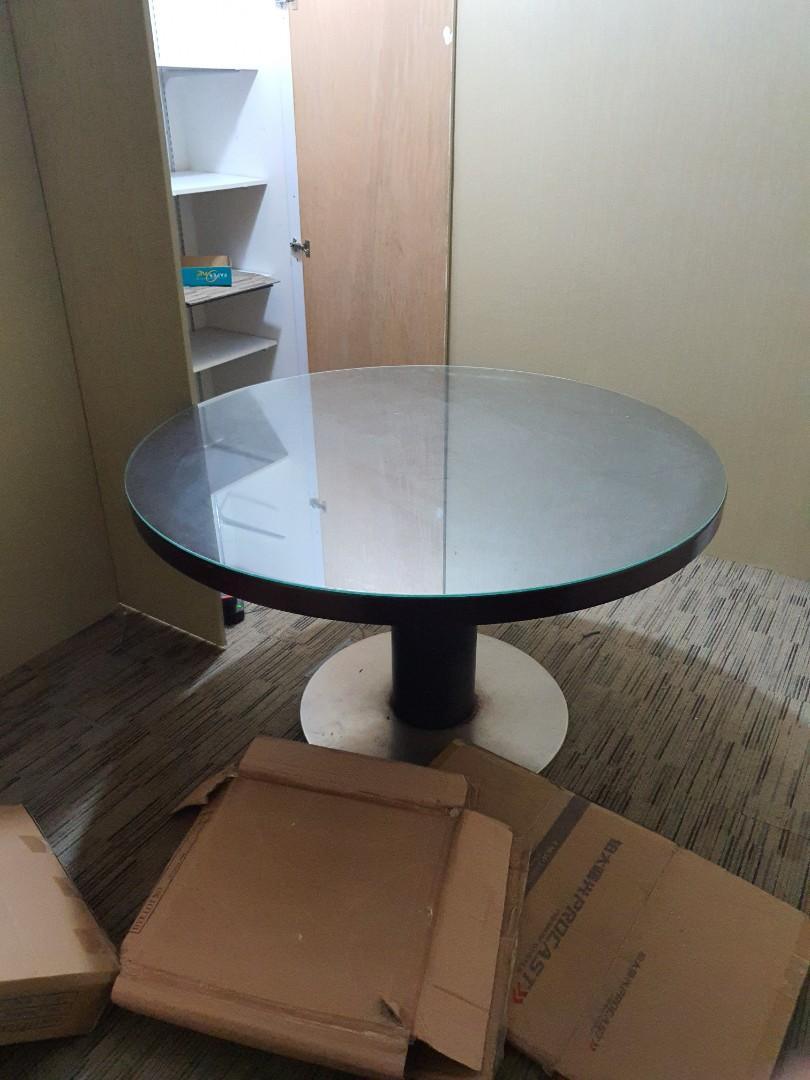 Round office table with glass ontop, Furniture & Home Living, Furniture ...