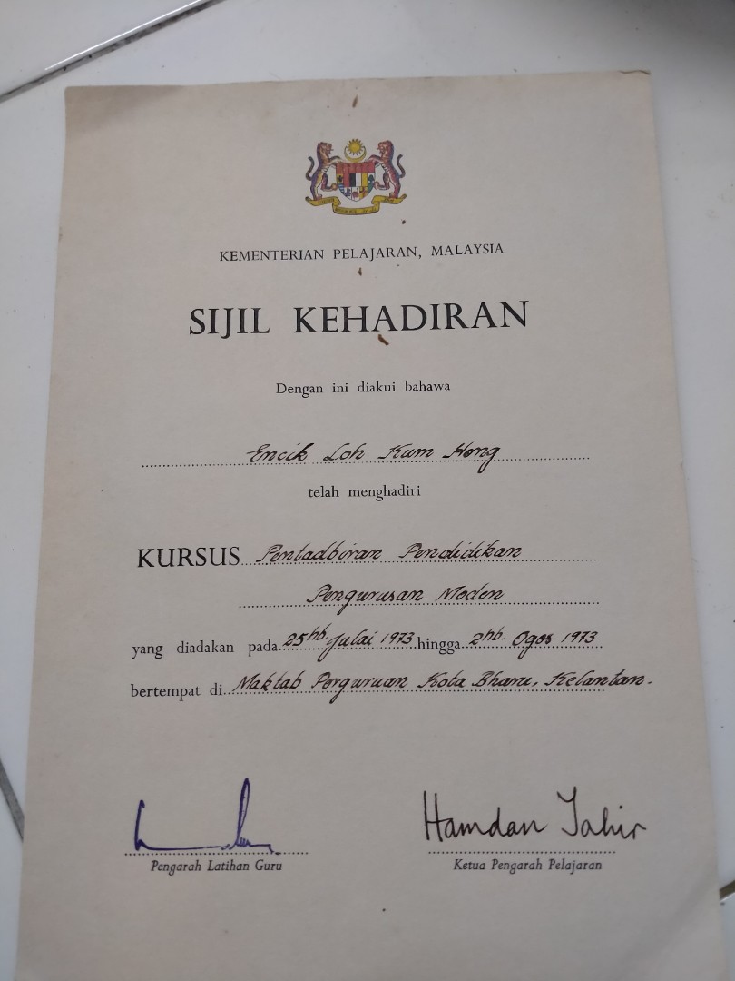 sijil kehadiran kpm 1973 on Carousell