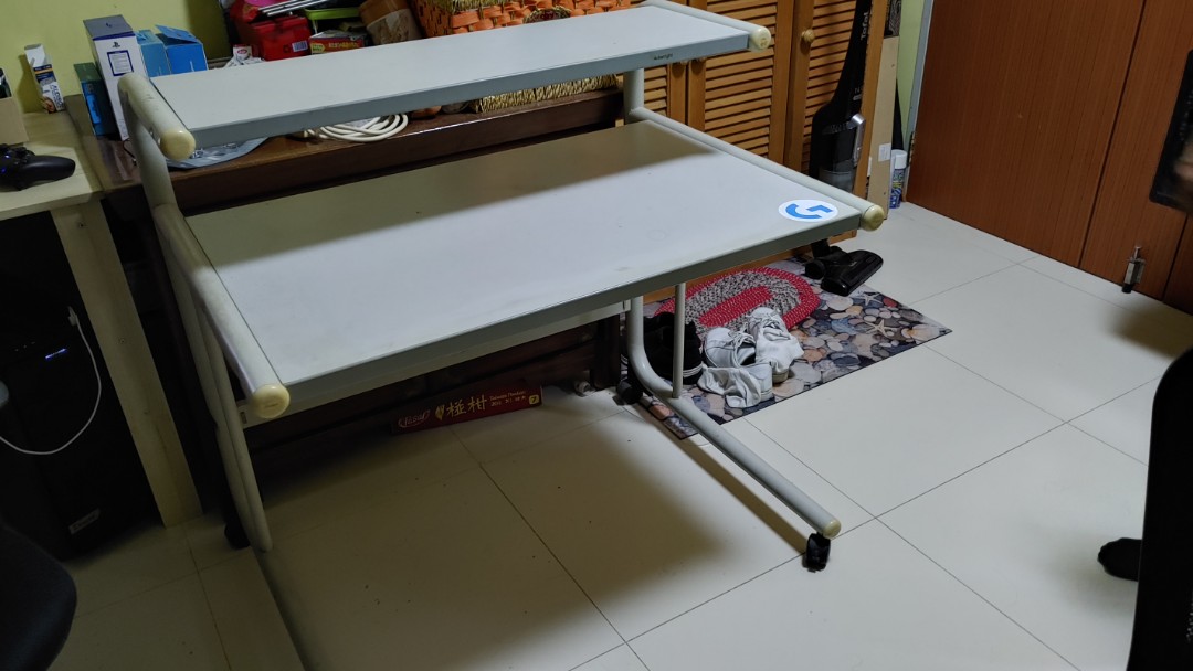 Study table, 2 layer with wheels, Furniture & Home Living, Furniture ...