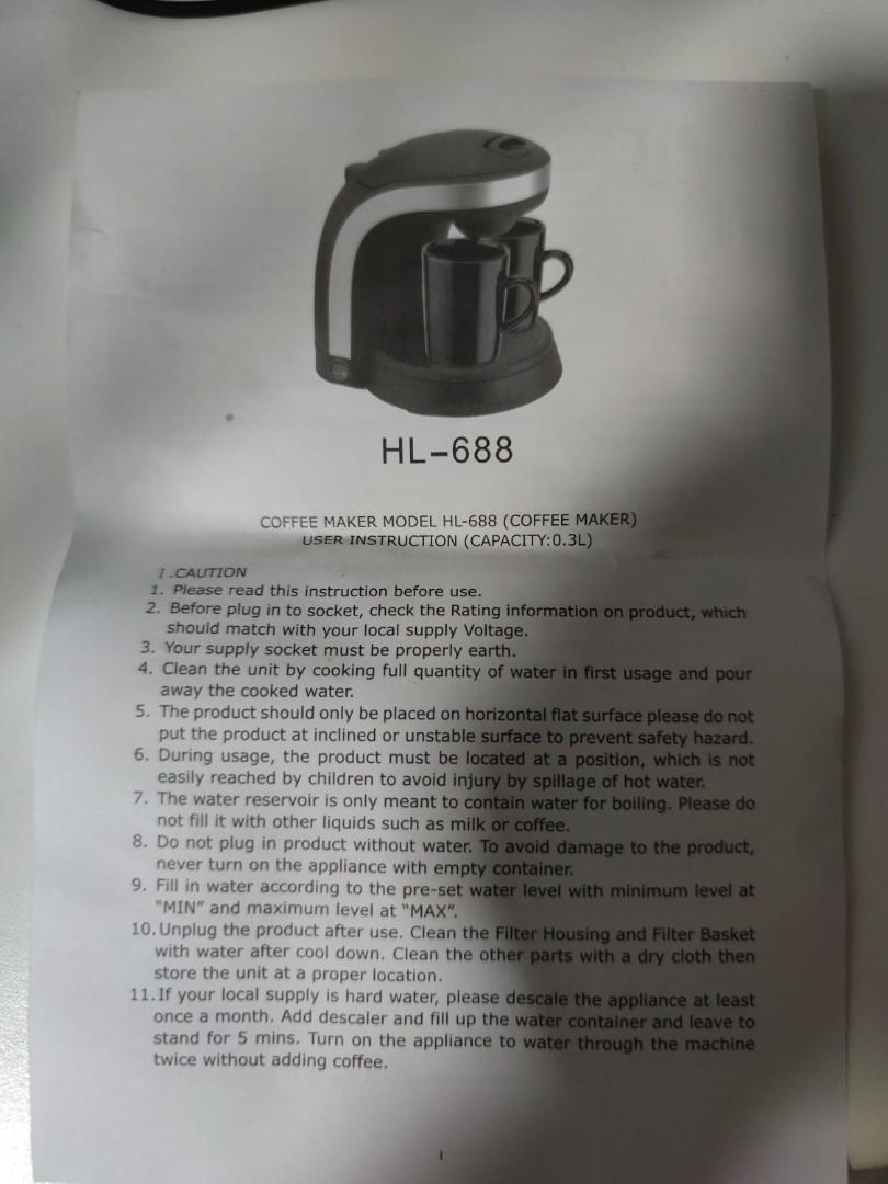 UOB coffee maker HL-688, TV & Home Appliances, Kitchen Appliances ...
