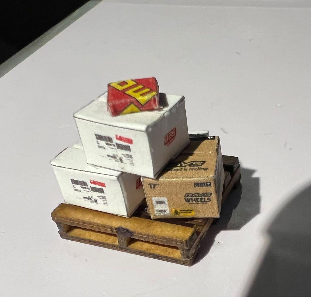 1/64 diorama boxes display on pallet brembo BBS Tomica Hotwheels jdm ...