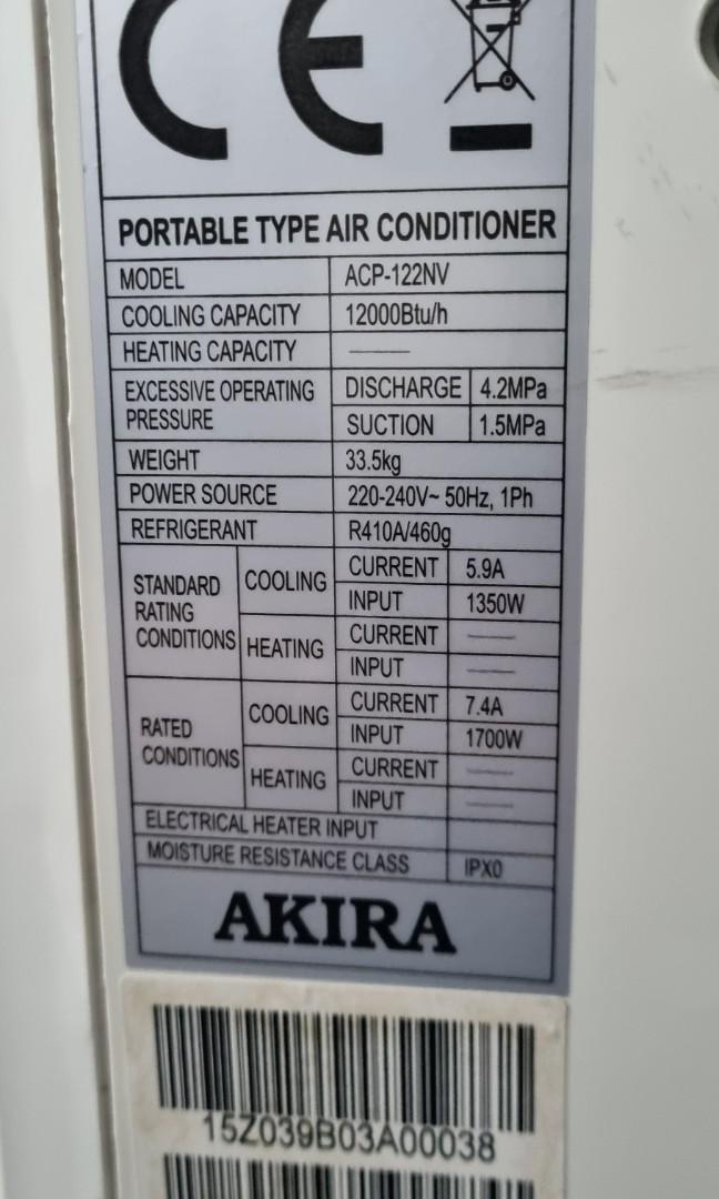 Akira portable aircon, TV & Home Appliances, Air Conditioners & Heating ...