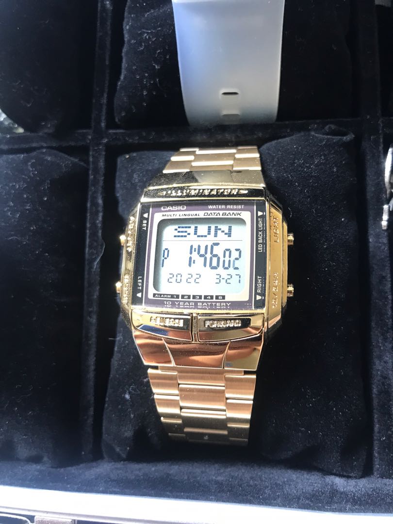 Casio illuminator gold data bank, Luxury, Watches on Carousell