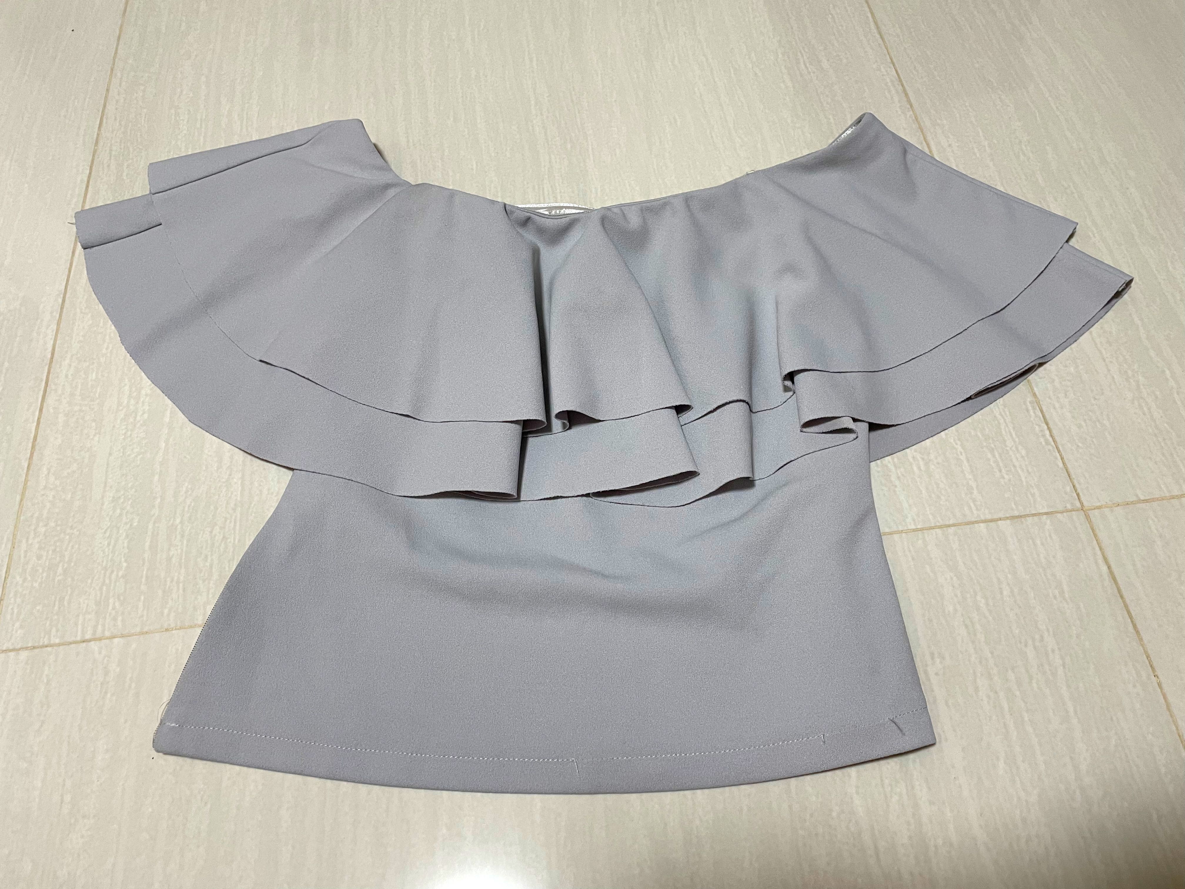 Grey Off Shoulder Flutter Top, Women's Fashion, Tops, Other Tops on ...