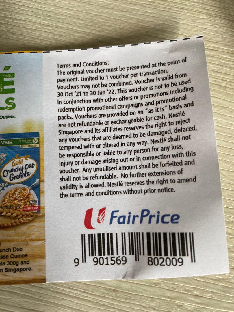 NTUC FairPrice nestle breakfast cereals $5 vouchers, Tickets & Vouchers ...