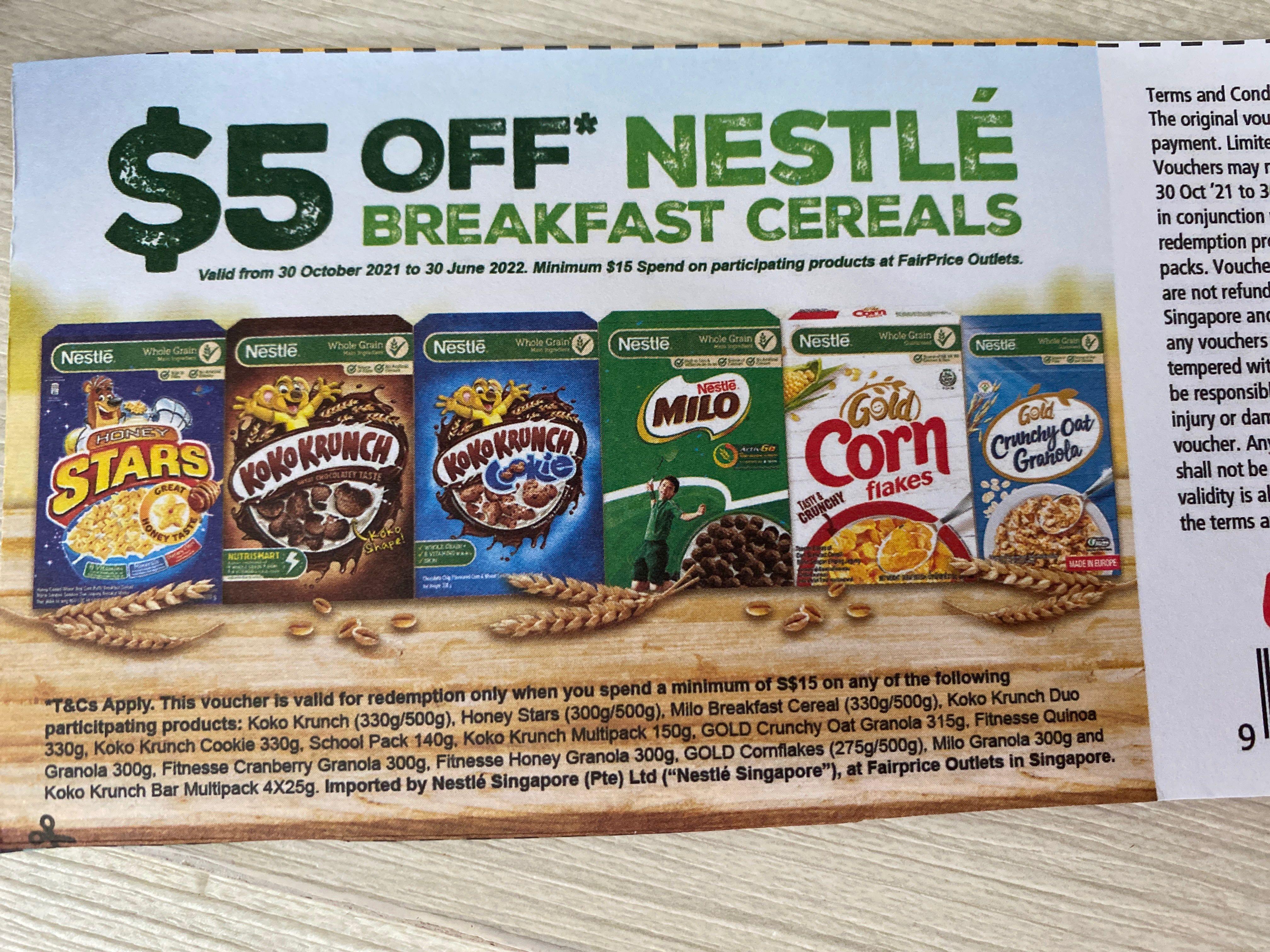 NTUC FairPrice nestle breakfast cereals $5 vouchers, Tickets & Vouchers ...