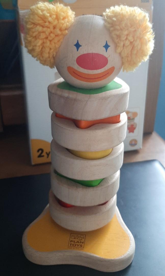 Plan Toys Stacking Clown Wooden Stackable Shape Color Matching Tower ...