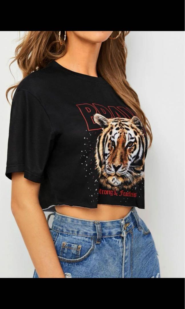 Shein tiger crop top, Women's Fashion, Tops, Shirts on Carousell