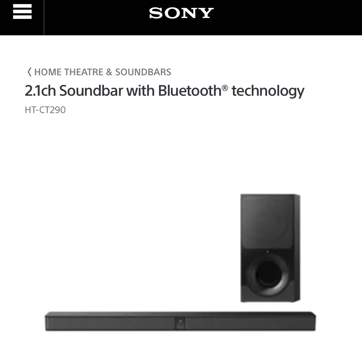 Sony Ultra Slim Soundbar & Subwoofer HT-CT290, Audio, Soundbars ...