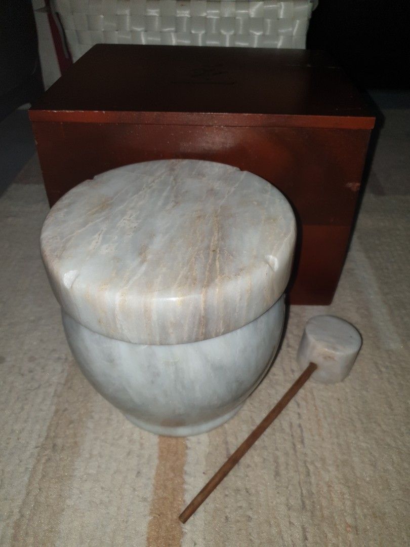 Vintage Marmol jar with scoop in solid wooden box., Furniture & Home ...