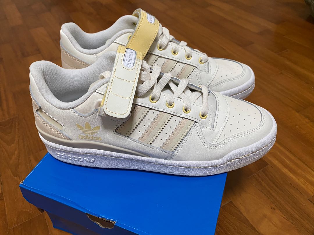 Adidas white and yellow pastel color sneakers, Women's Fashion ...