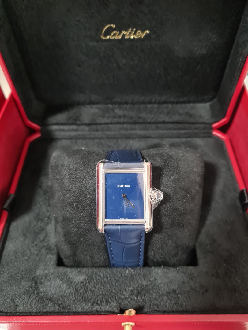 Cartier Tank Must Blue BNIB, Luxury, Watches on Carousell