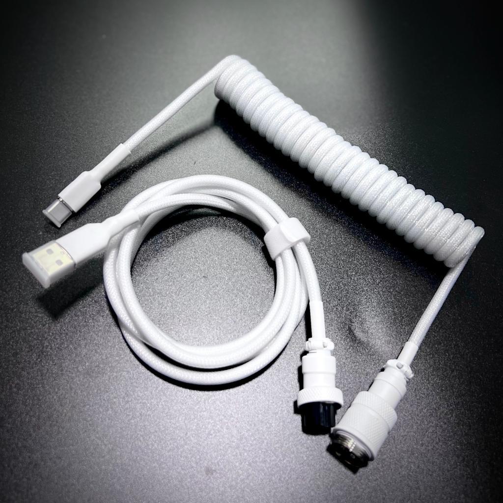 Coiled double sleeved mechanical keyboard USB type-c cable with GX12/16 ...