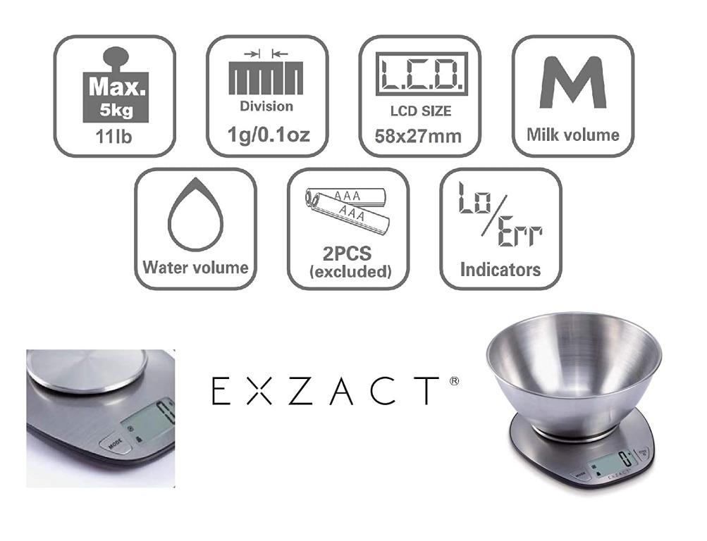 Exzact Electronic Kitchen Scale Stainless Steel Baking Scale - Large ...