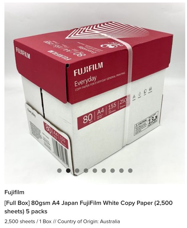 [Full Box] 80gsm A4 Japan FujiFilm White Copy Paper (2,500 sheets) 5 ...