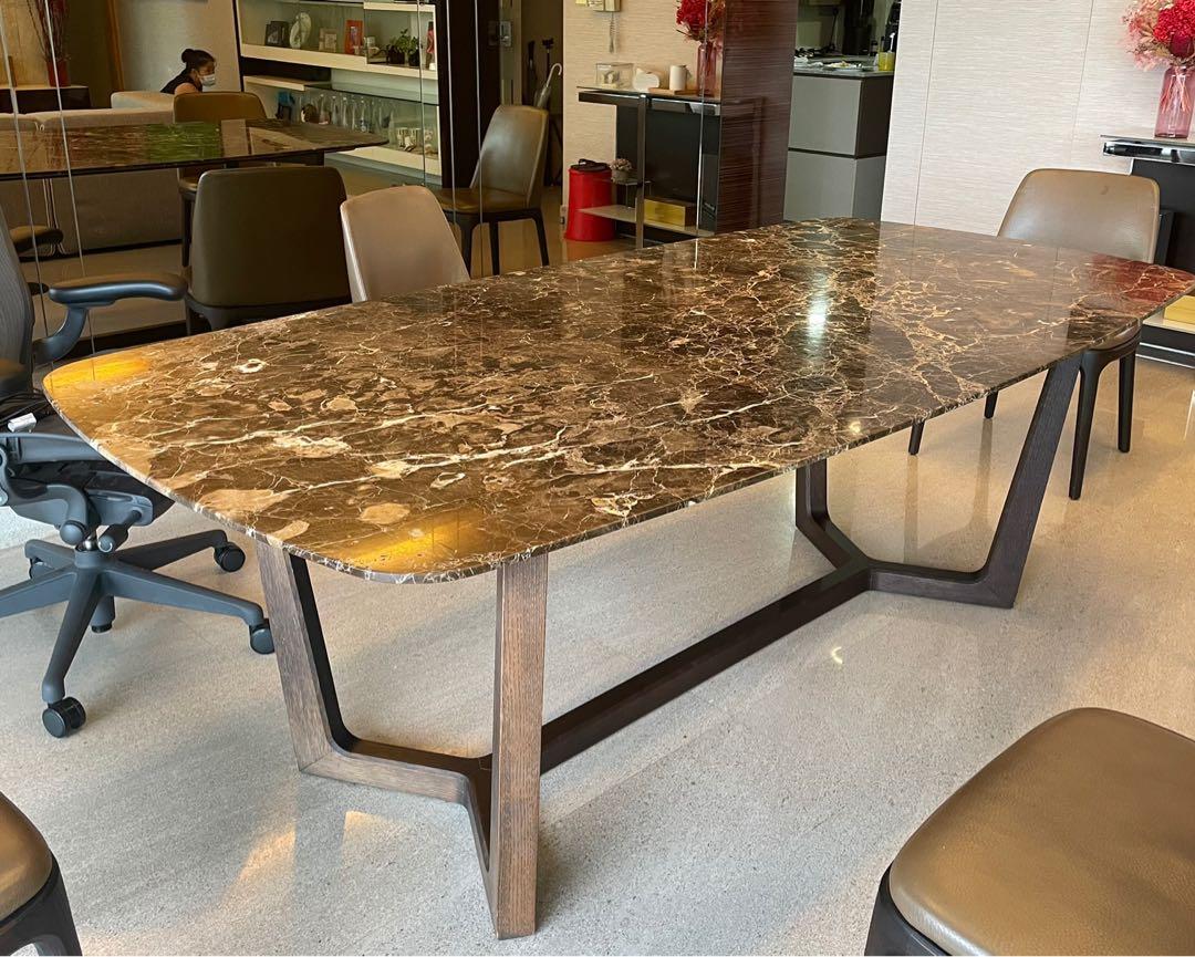 Iconic designer Poliform Concorde Table Emperador Marble Spessart Oak ...