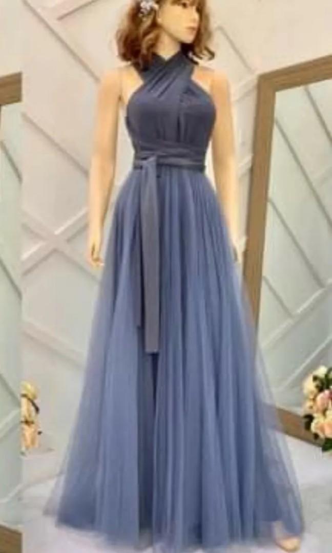 infinity gown with tulle ( dusty blue ), Women's Fashion, Dresses ...