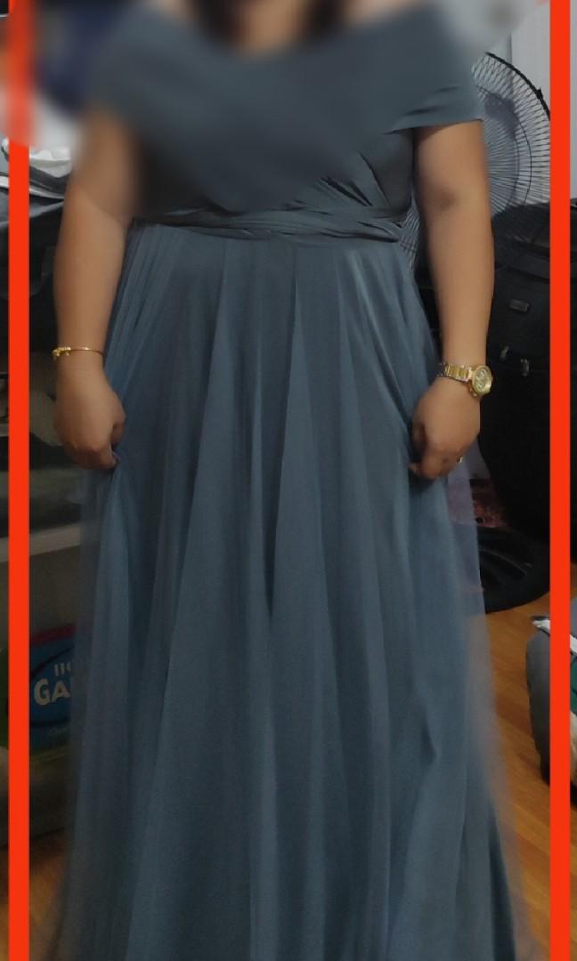 infinity gown with tulle ( dusty blue ), Women's Fashion, Dresses ...