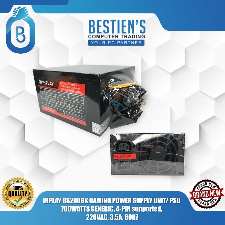 INPLAY GS200BK GAMING POWER SUPPLY UNIT/ PSU 700WATTS GENERIC, 4-PIN ...