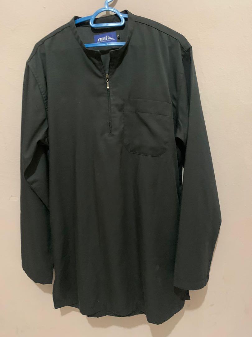 Kurta lelaki warna hitam, Men's Fashion, Tops & Sets on Carousell