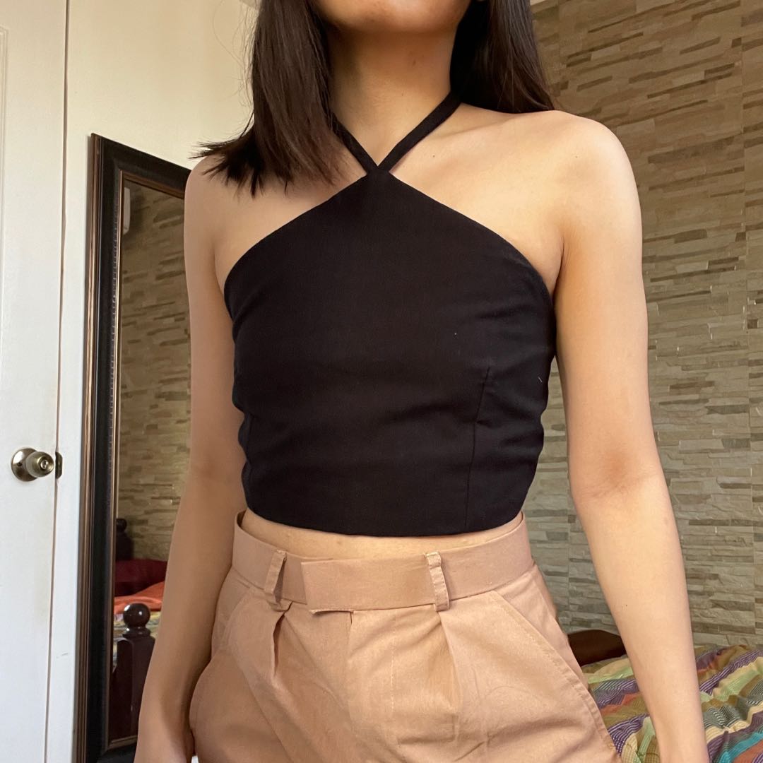 linen halter top/ cross-neck top, Women's Fashion, Tops, Sleeveless on ...