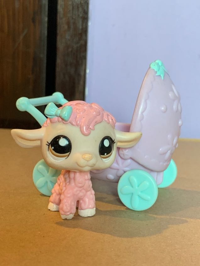 Littlest pet shop authentic lps pink lamb with baby stroller, Hobbies ...