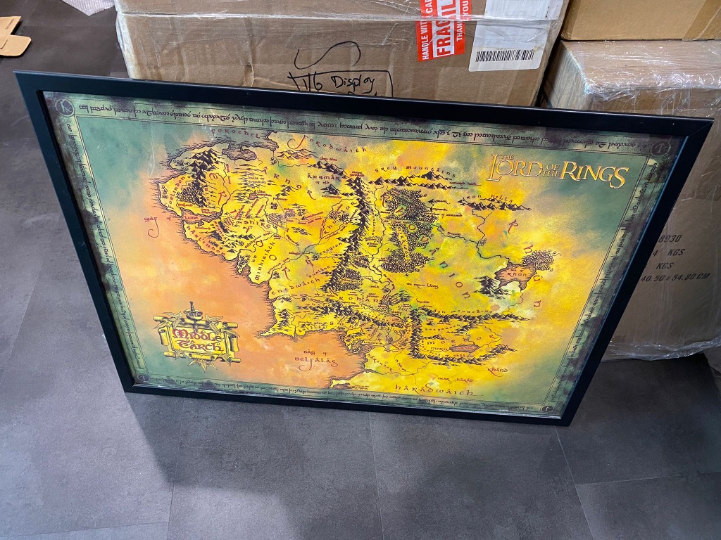 Map of Middle Earth - Framed - Large, Furniture & Home Living, Home ...