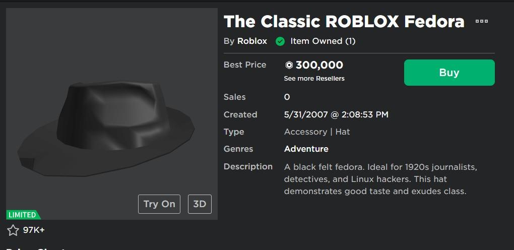 Roblox Classic Roblox Fedora, Hobbies & Toys, Toys & Games on Carousell