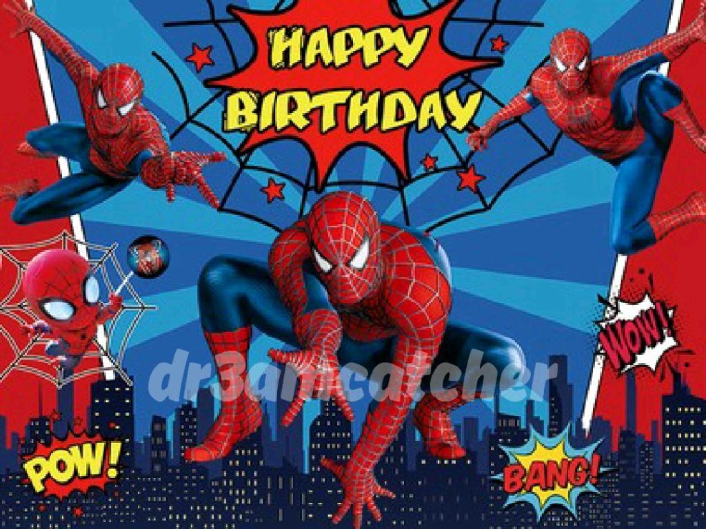 Spiderman plates, cups, napkins, happy birthday banner, triangle ...