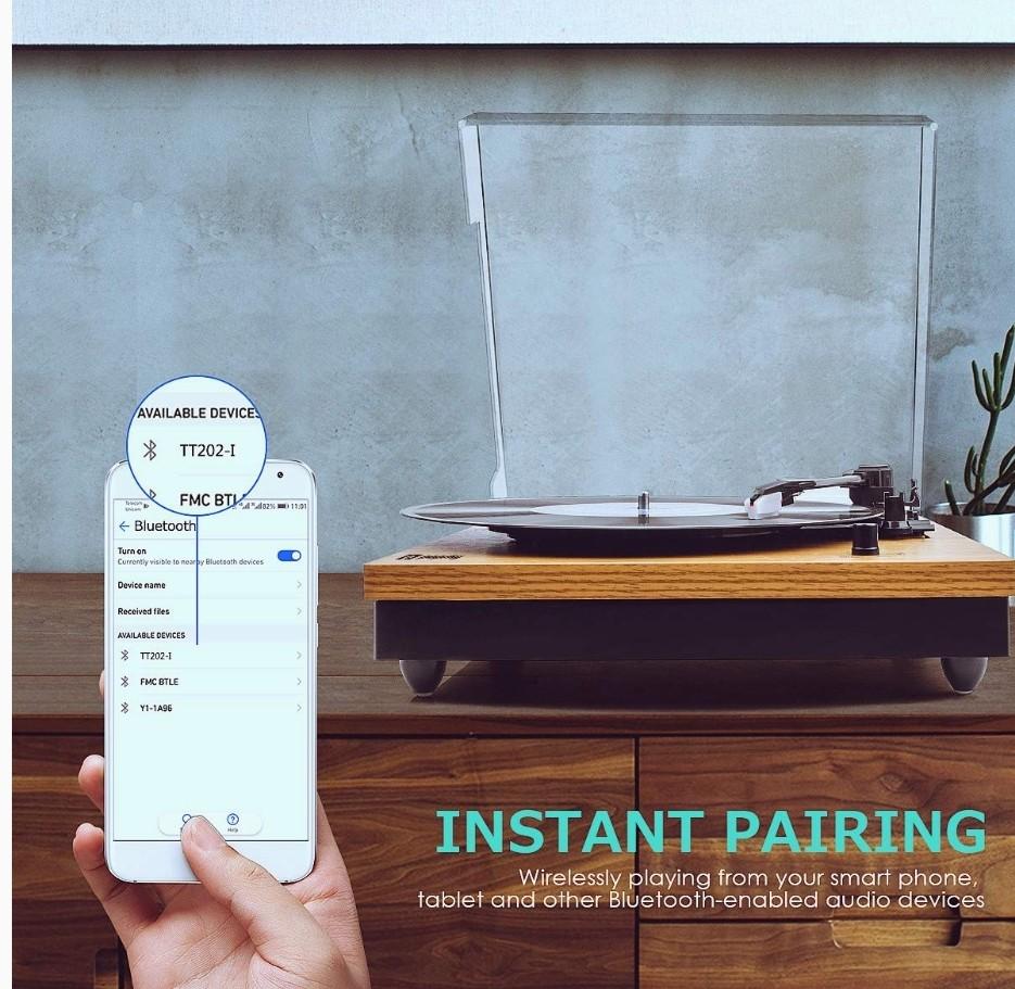 VIFLYKOO Record Player, Bluetooth Portable Vinyl Turntable and Digital ...