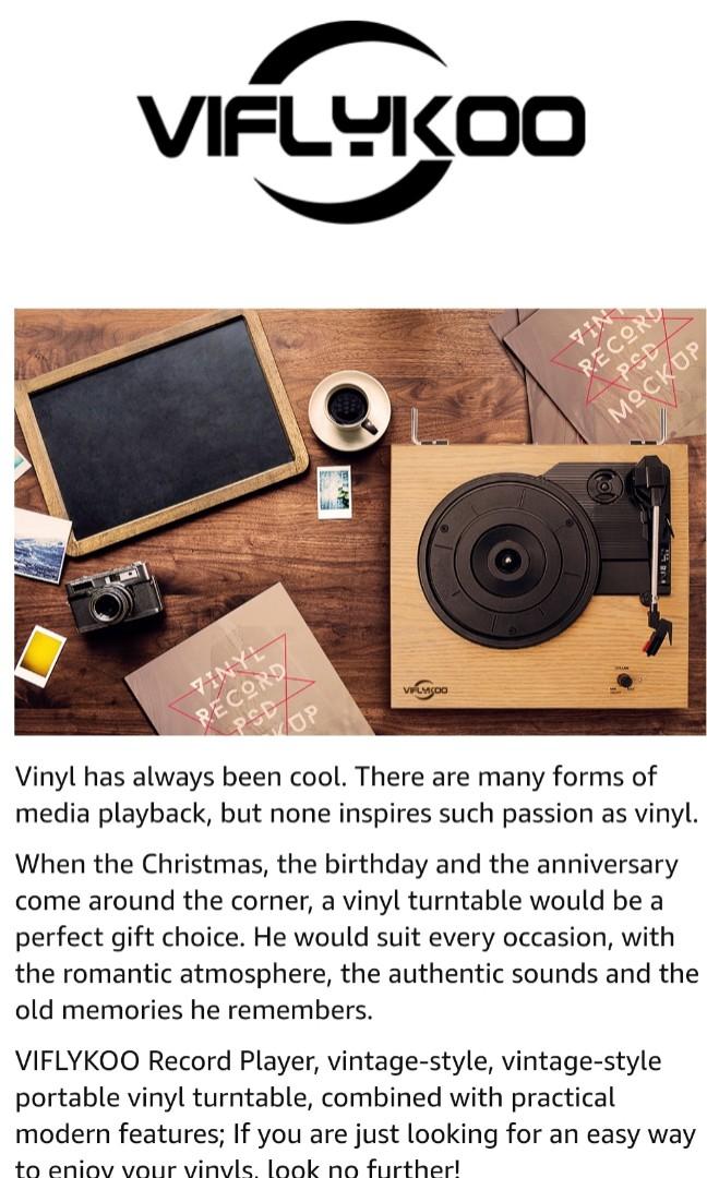VIFLYKOO Record Player, Bluetooth Portable Vinyl Turntable and Digital ...