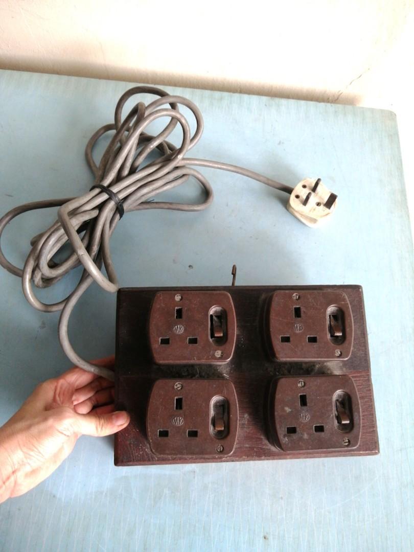 Vintage MK Bakelite Power Points on Teak Board 5metre Wire, Hobbies ...