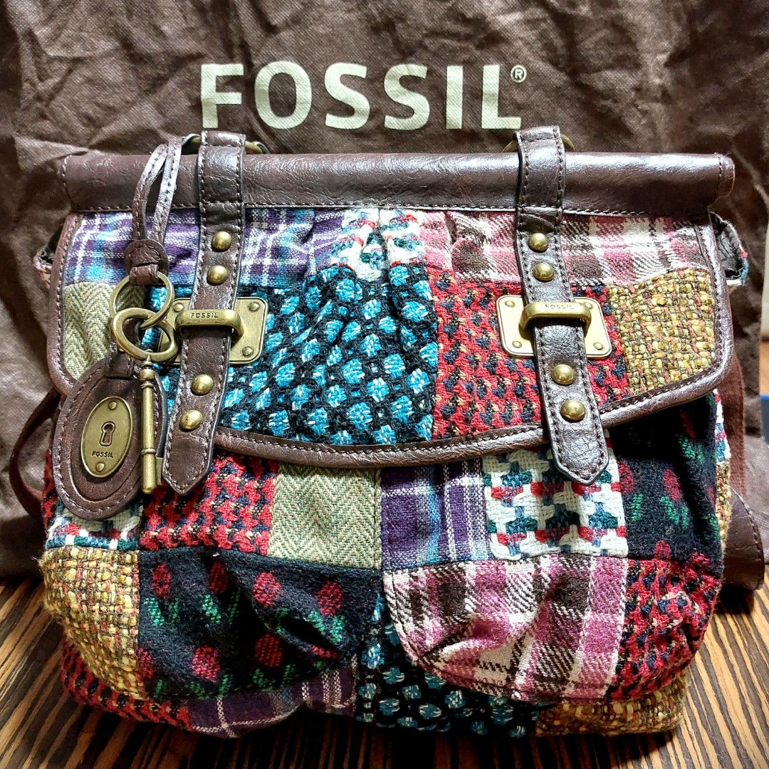 FOSSIL Patchwork Wool and Leather Sling, Women's Fashion, Bags ...