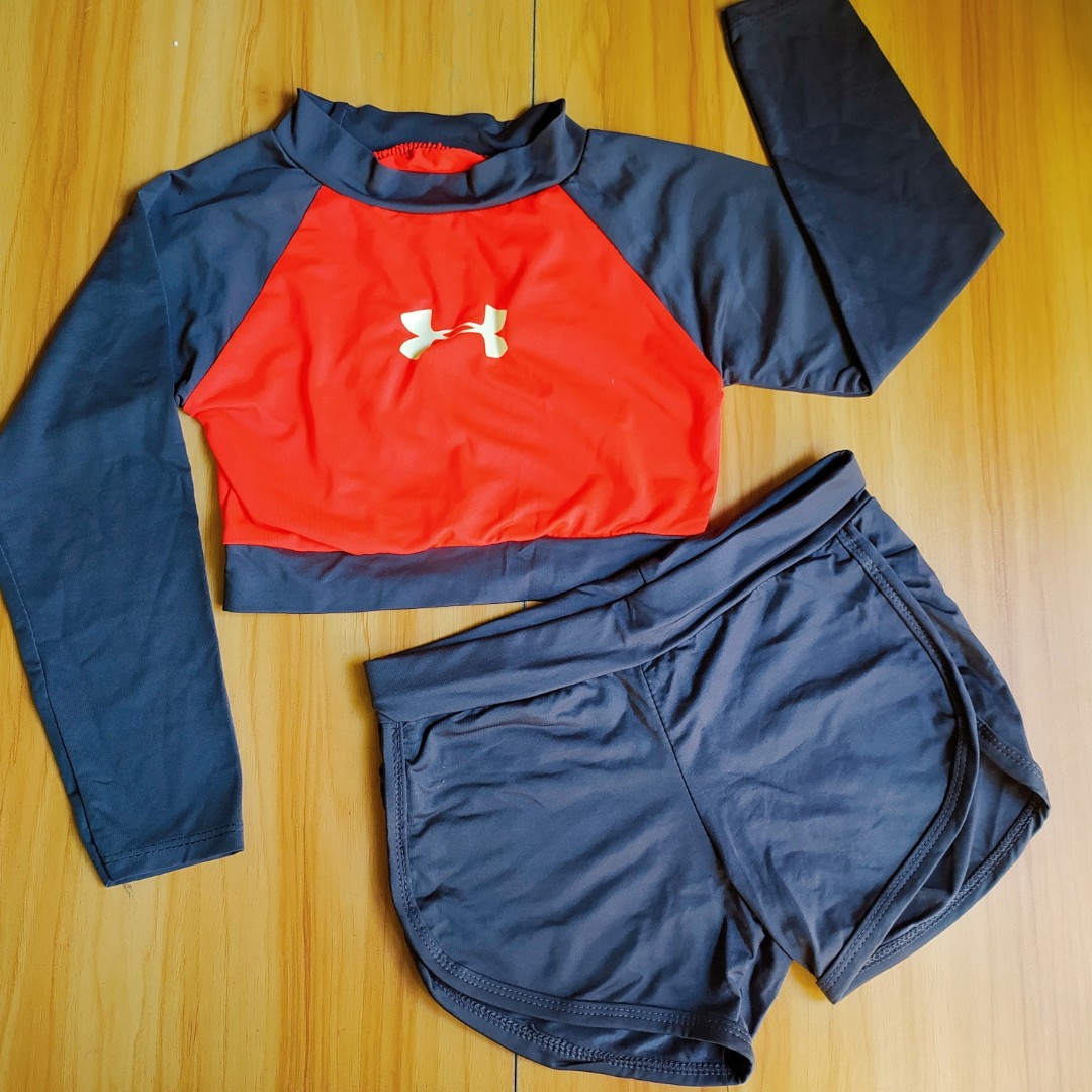 Kids Rash guard Crop top for 3-4 years old Neon Orange and Gray, Babies ...