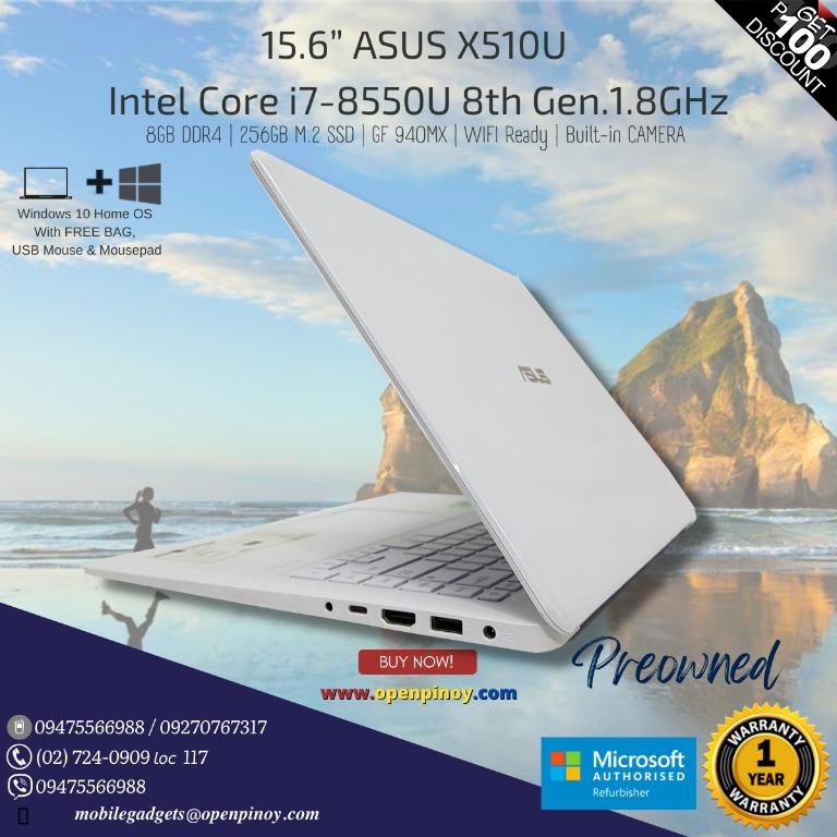 Laptop ASUS X510U with Intel Core i7-8550U (8th Gen) Proc with License ...