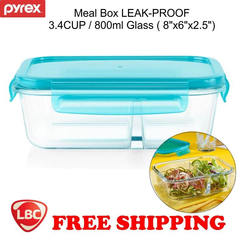 on hand Pyrex glass 3.4cup divided Lunchbox USA Leak Proof mealbox FREE ...