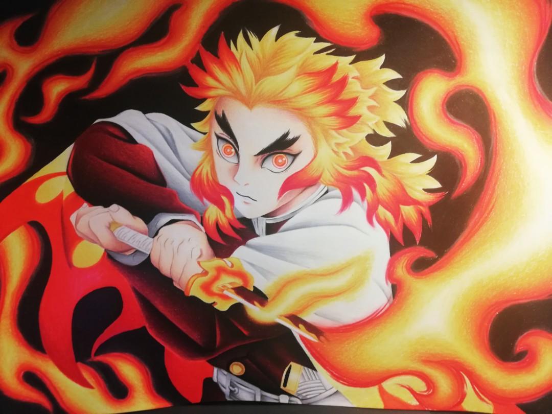 Rengoku Akaza Demon Slayer Kimetsu no Yaiba Drawing, Hobbies & Toys ...
