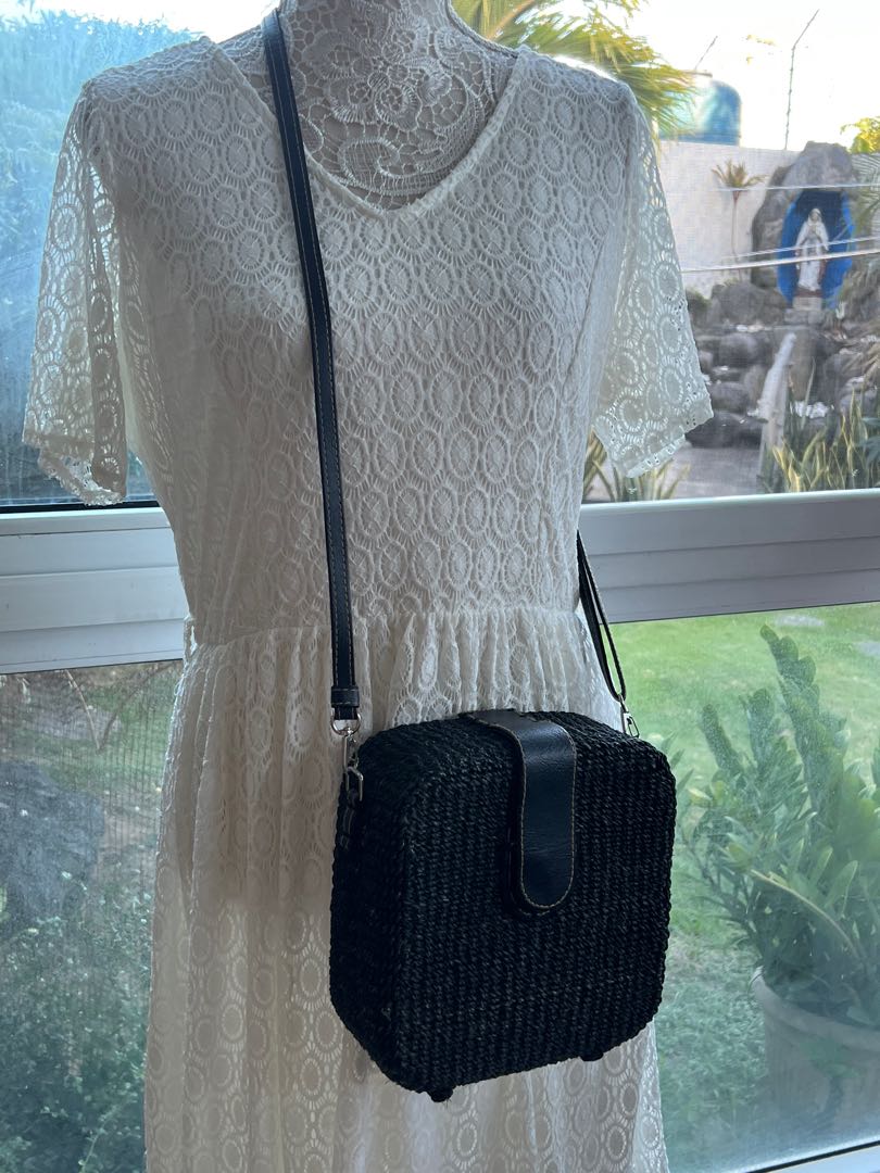 Square black abaca bag authentic from Bicol, Philippines, Women's ...