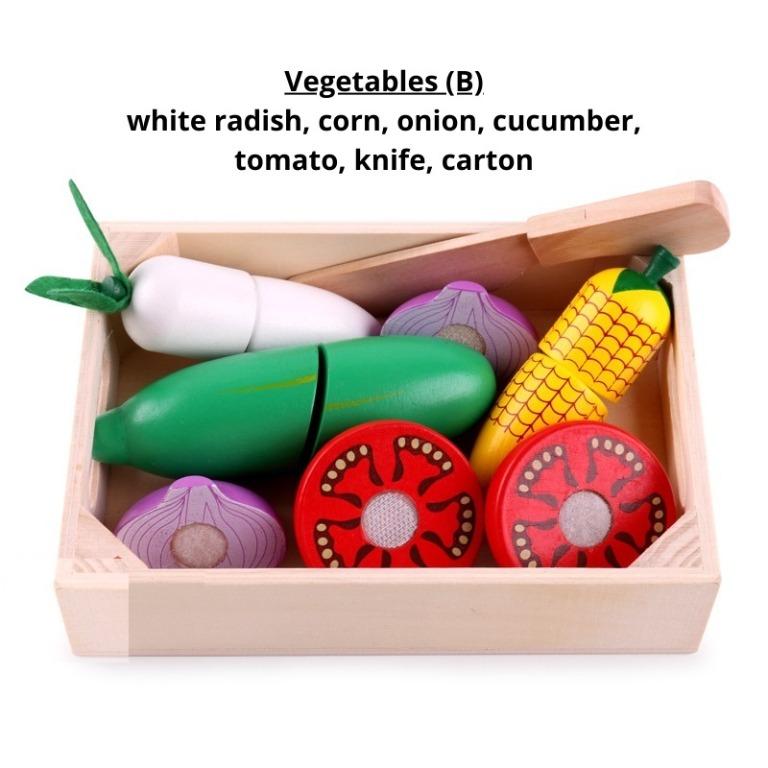 Wooden Fruit Vegetables Chopping Kitchen Toys Velcro Market Pretend ...