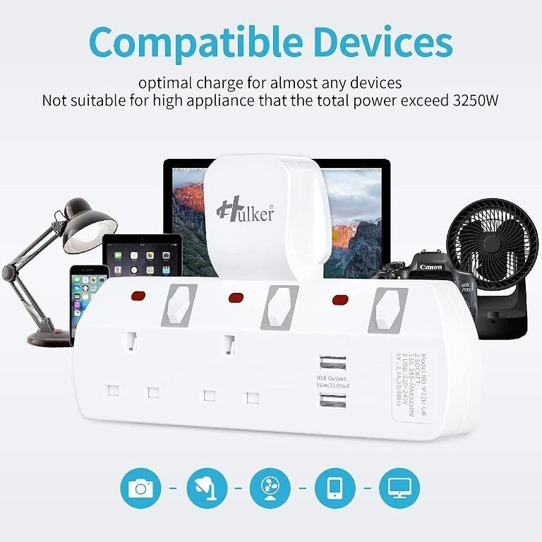 [ INSTOCK ] Hulker Plug Extension, Multi Plug Socket Extensions 2 Way ...