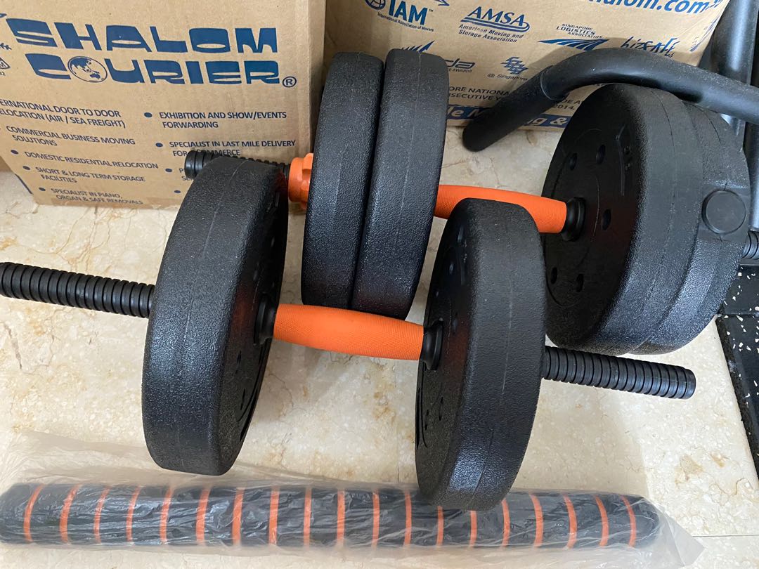 40kg Adjustable dumbbell + barbell screw on, Sports Equipment, Exercise ...