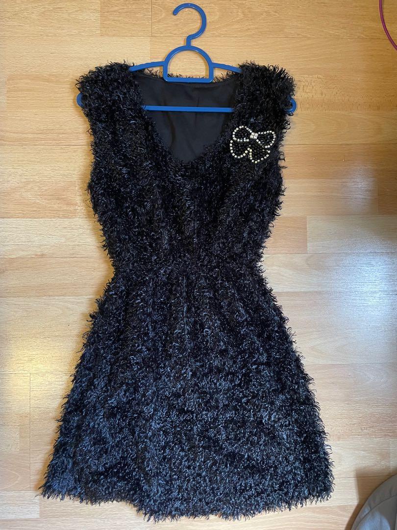 Black furry dress, Women's Fashion, Dresses & Sets, Dresses on Carousell