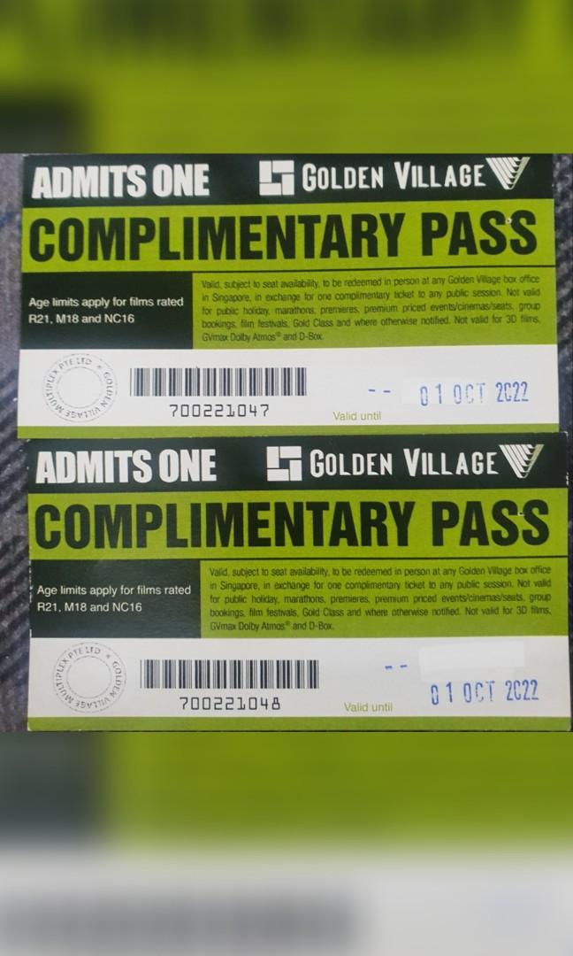 Complimentary passes for Golden village., Tickets & Vouchers, Vouchers ...