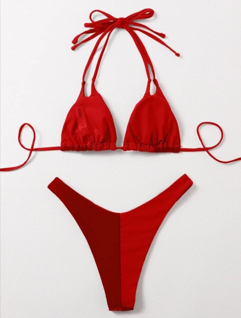 Double String Halter Bandage Bikini Set, Women's Fashion, Swimwear ...
