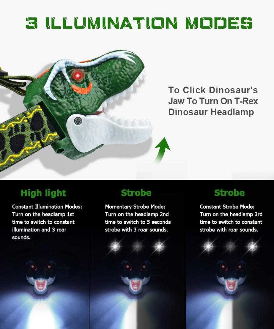 Headlamp LED Headlight T-Rex Head Torch Dinosaur Toys LED Headlamp ...