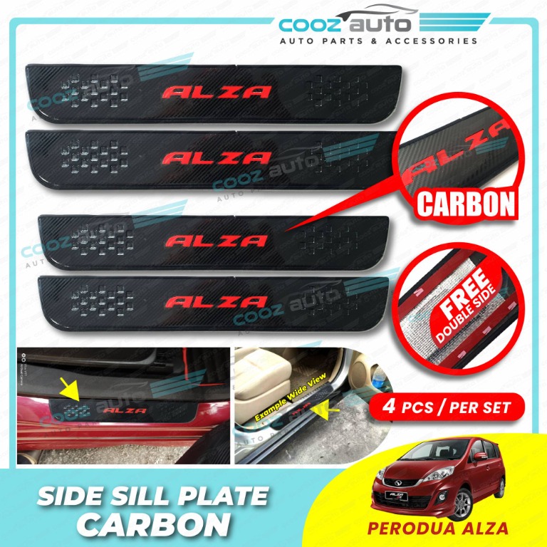 Perodua Alza Door Side Sill Step Plates Carbon Fiber With Red Logo ...