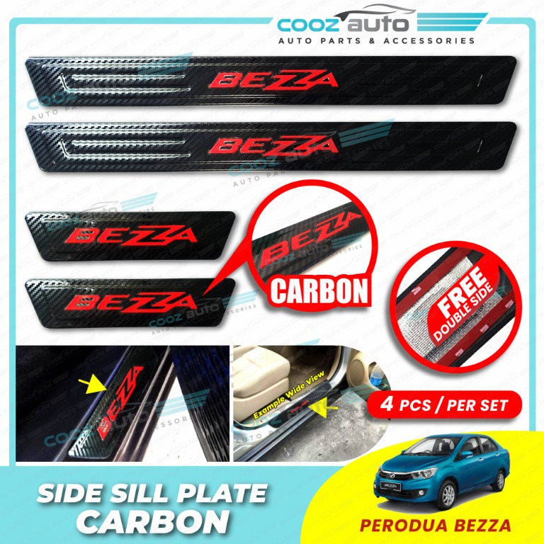 Perodua Bezza Door Side Sill Step Plates Carbon Fiber With Red Logo ...